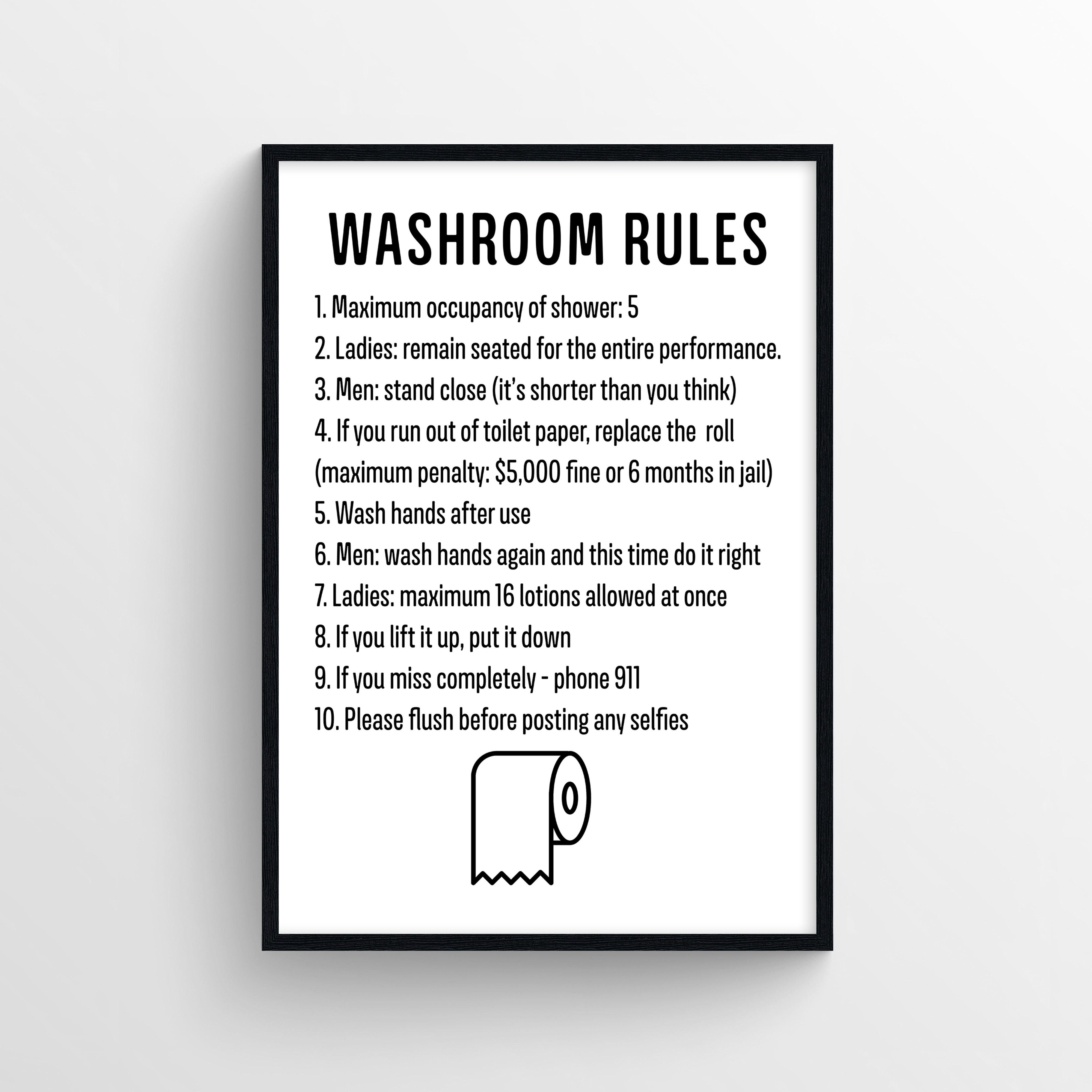 Washroom Rules Bathroom Poster | Funny Humor Gag Decor - CollegeWares